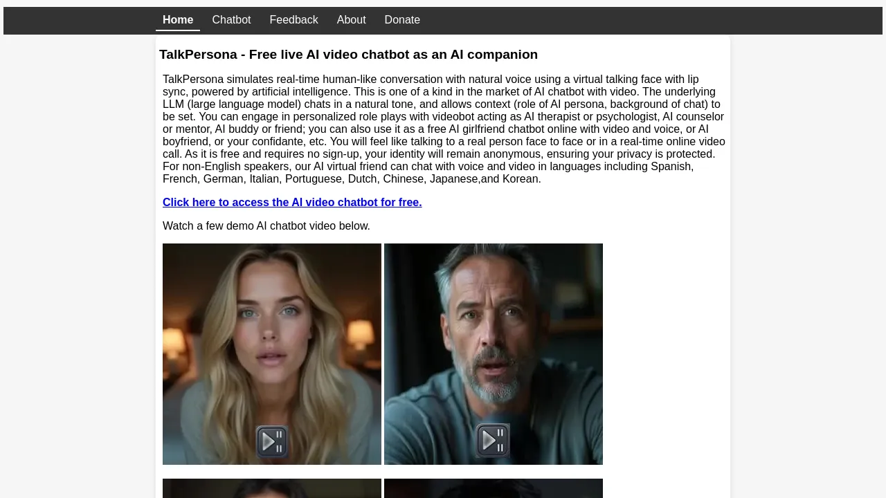 TalkPersona - Free live AI video chatbot as an AI companion - BestofAI